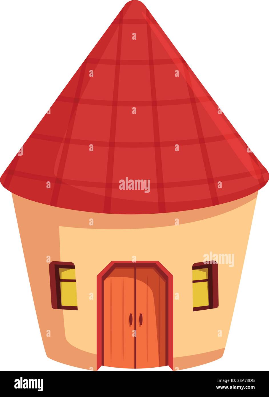 Small fantastic cartoon house with red tiled roof is standing and ...