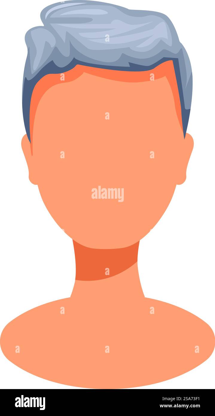 Cartoon faceless man with gray hair having blank expression on white ...