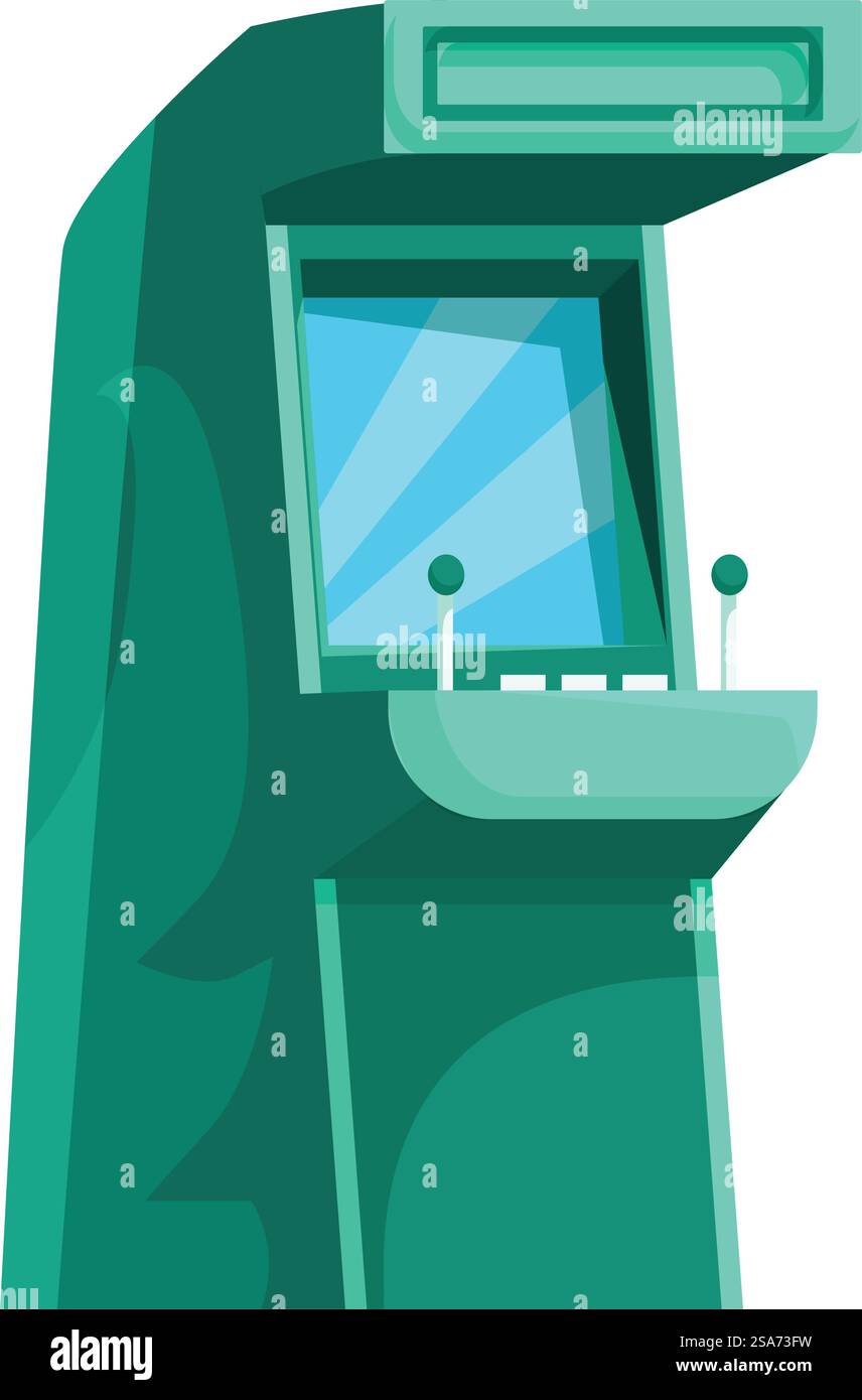 Tall green arcade game machine with joysticks and buttons, inviting ...