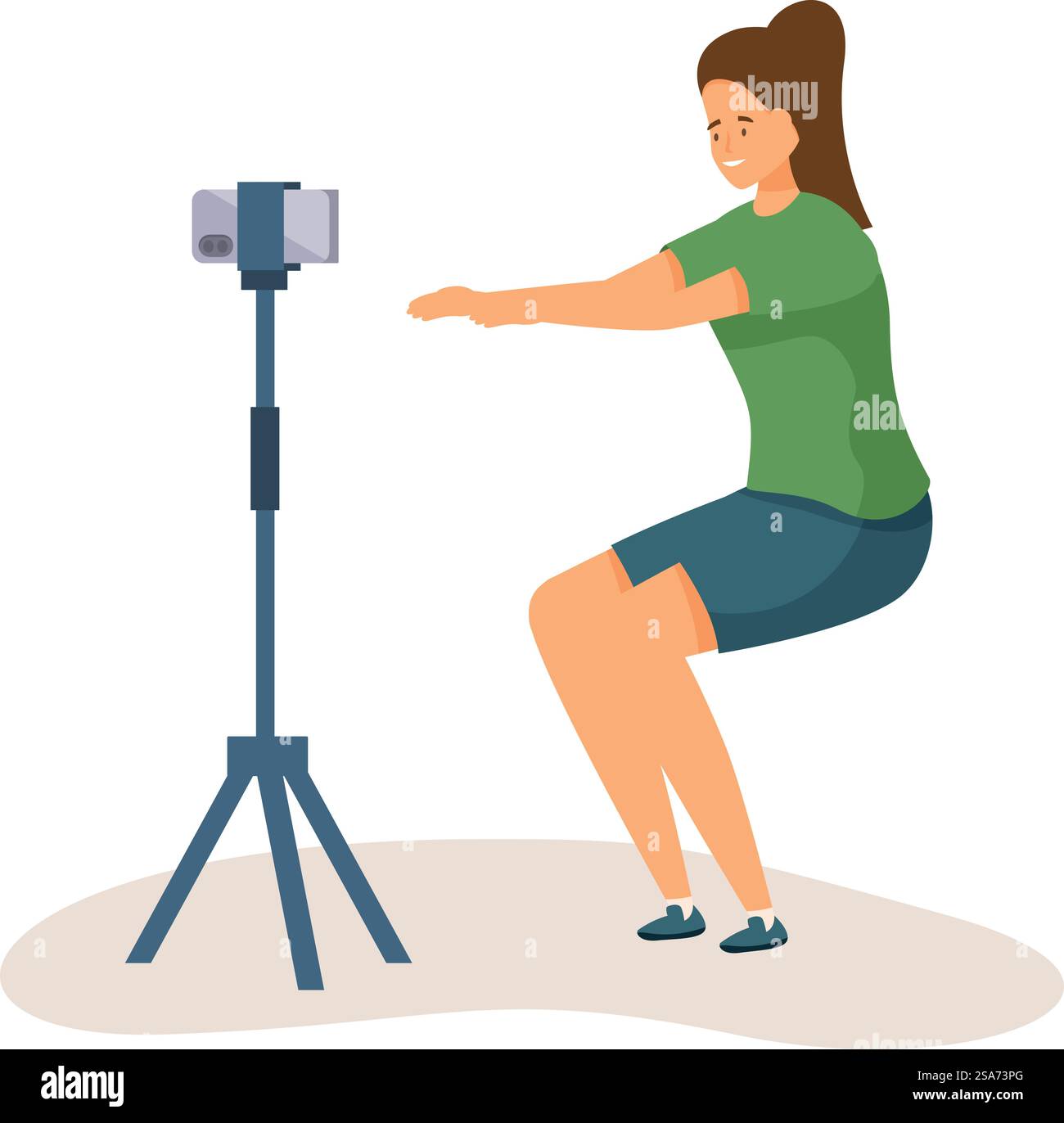 Fitness influencer is recording herself doing squats in front of a ...