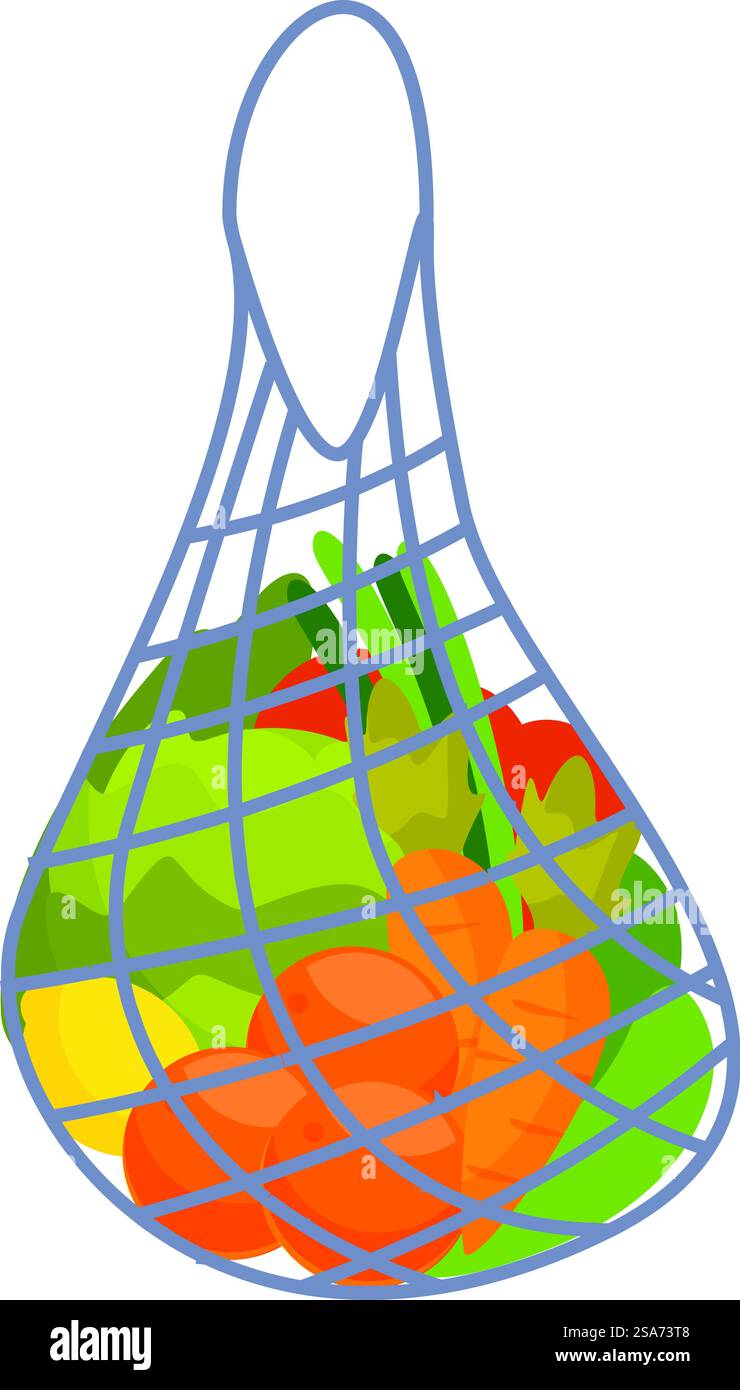 Blue reusable mesh bag holding fresh produce, promoting sustainability ...