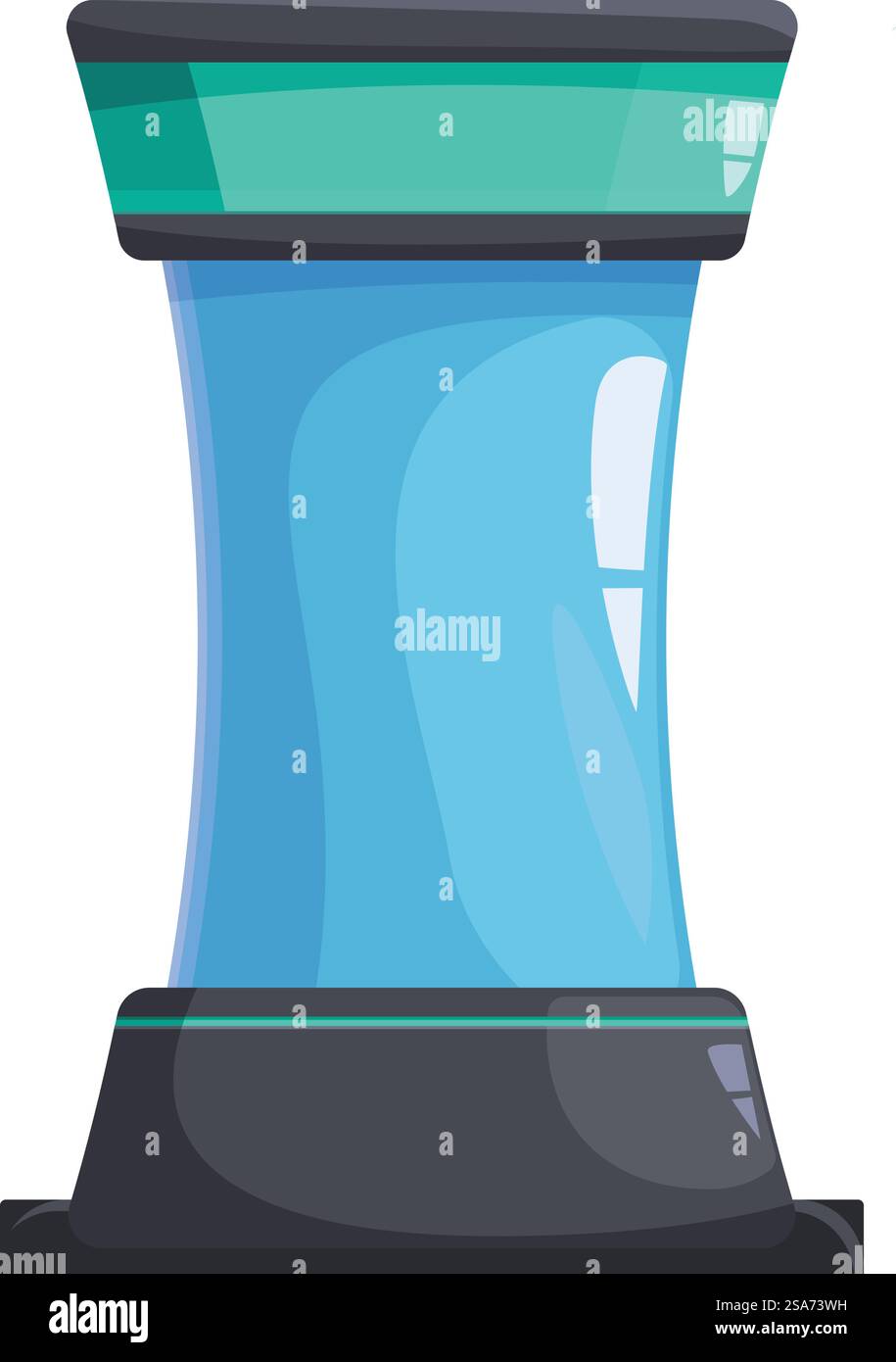 Futuristic cryogenic chamber with blue glass standing on a platform ...