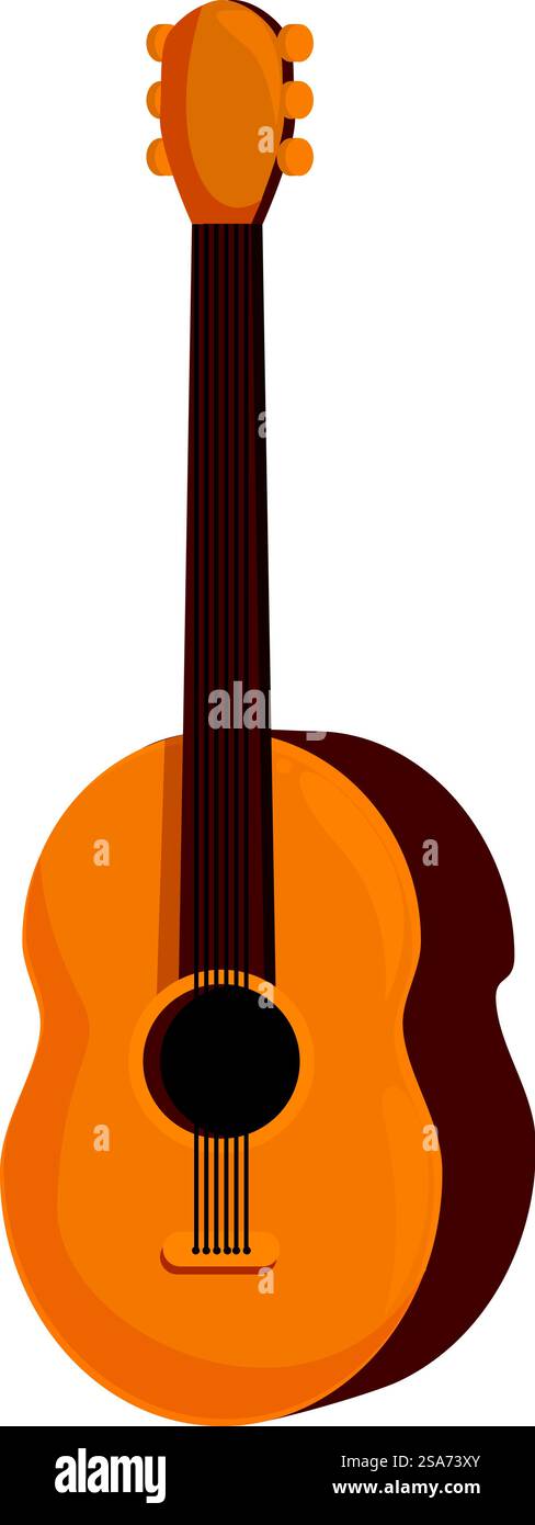 Illustration of an acoustic guitar standing up, with strings and ...