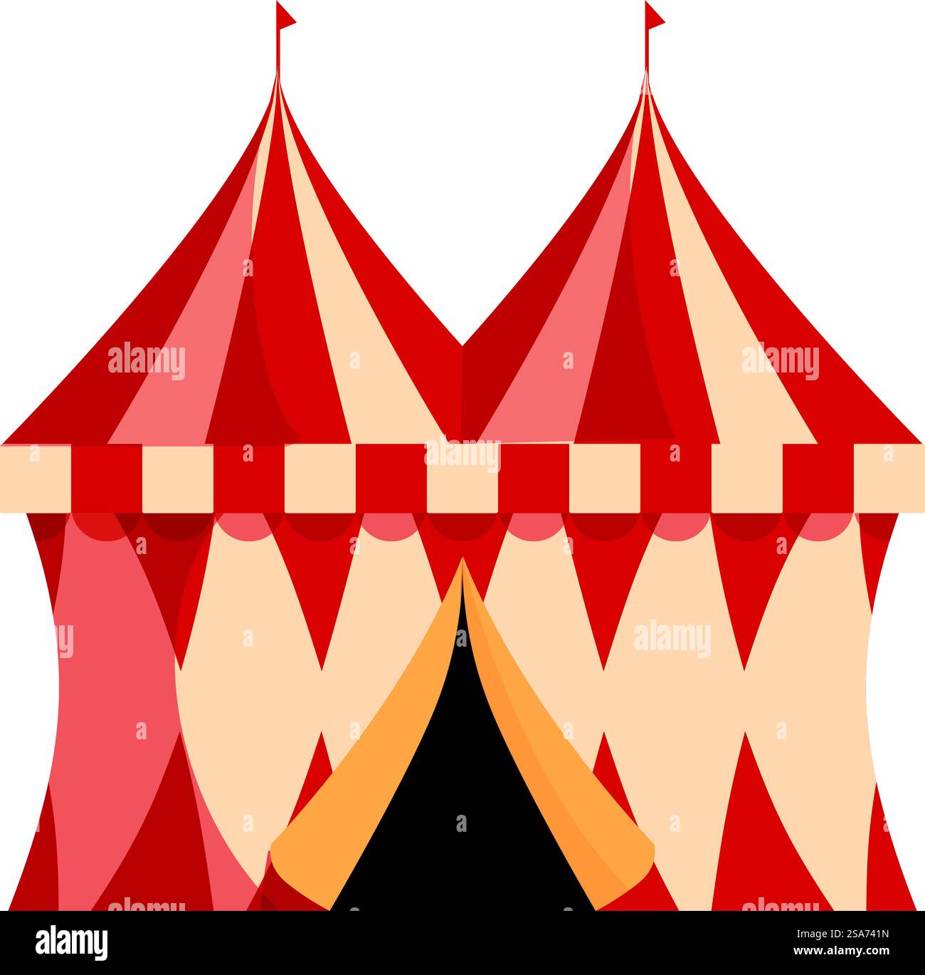 Big red circus tent with open entrance is waiting for visitors on white ...