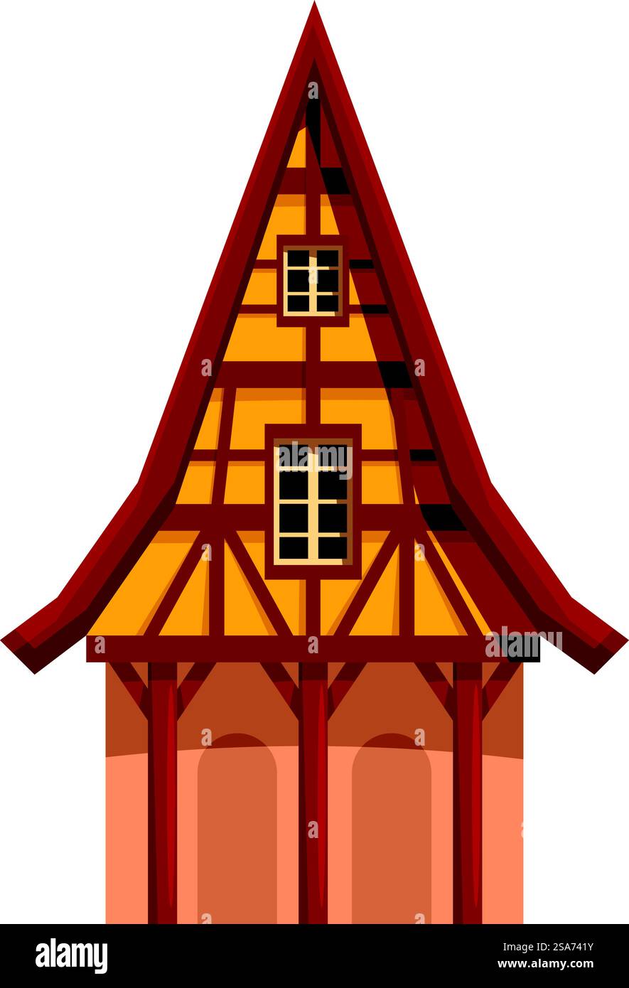Charming illustration featuring a traditional european fachwerk house ...