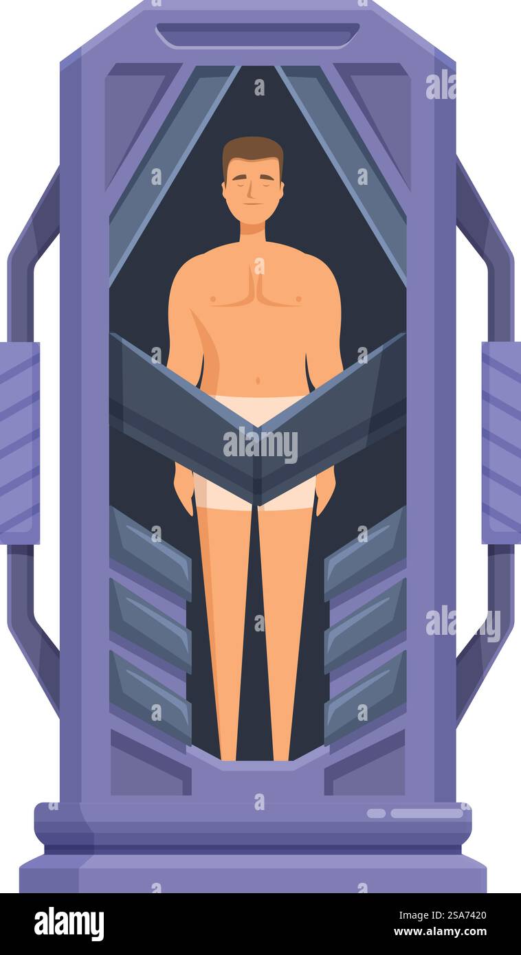 Man is standing inside a cryogenic chamber, being frozen for future ...