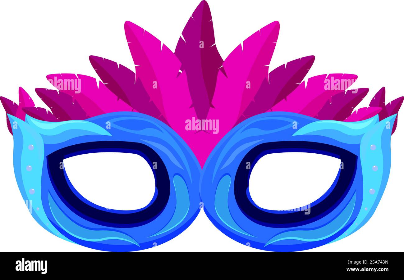 Blue and pink mardi gras mask with feathers, representing the festive ...