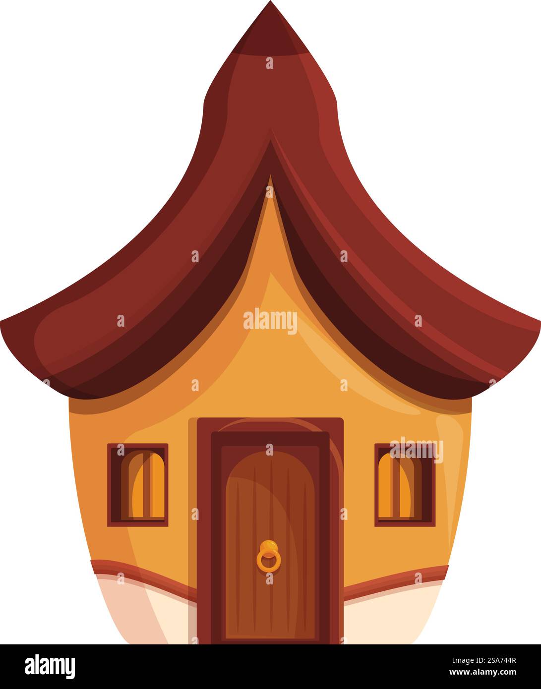 Small fantasy house with red roof standing on white background, cartoon ...