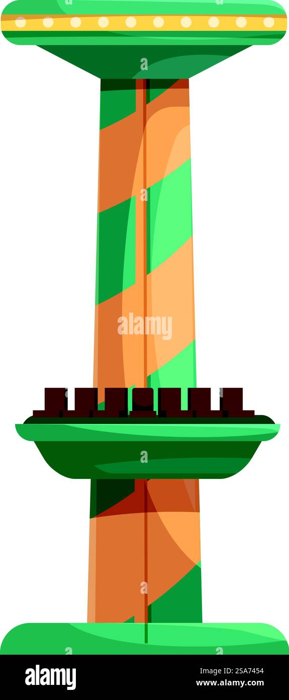 Colorful drop tower ride is standing still, waiting for passengers to ...