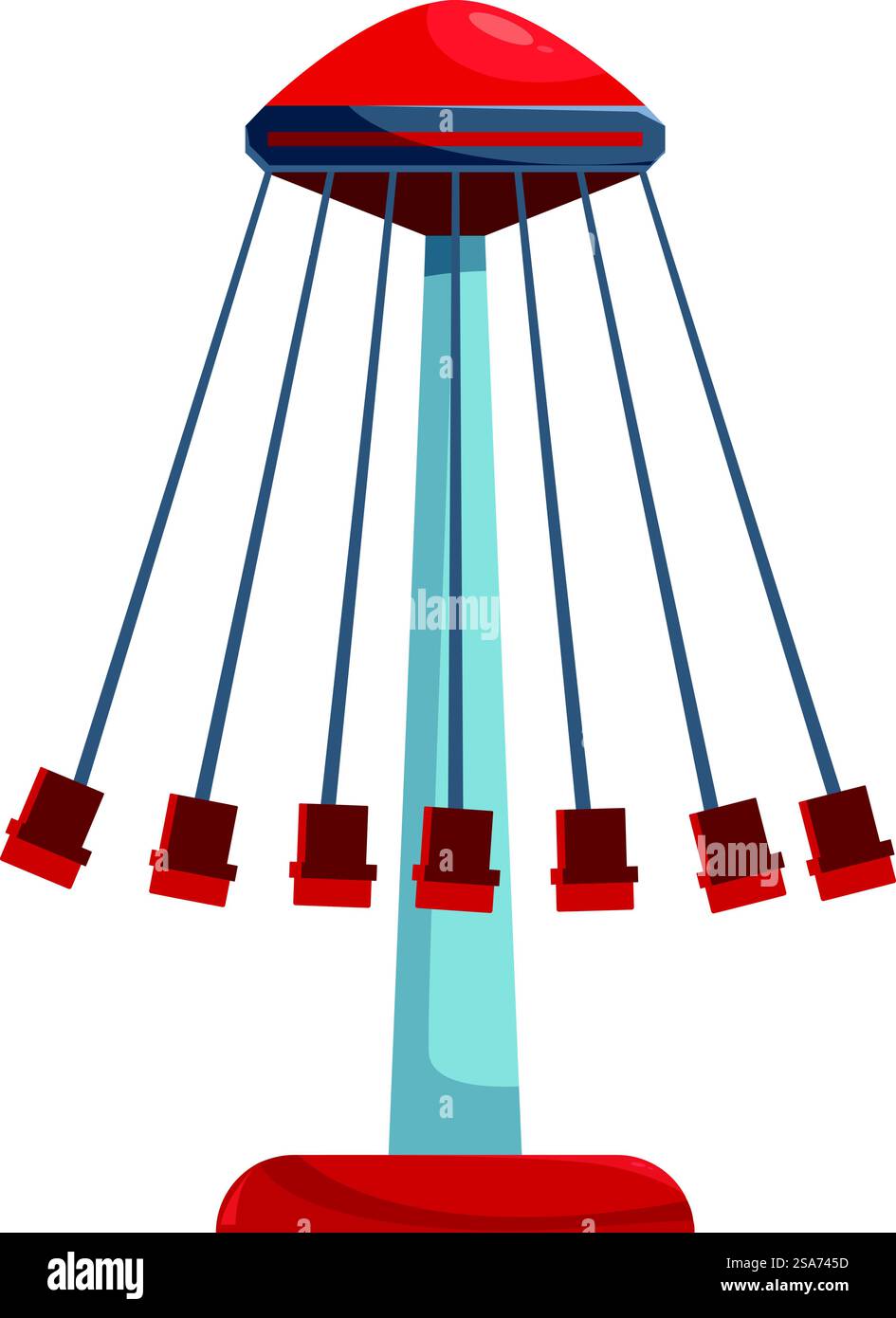 Red and blue swing ride standing still on a white background, amusement ...