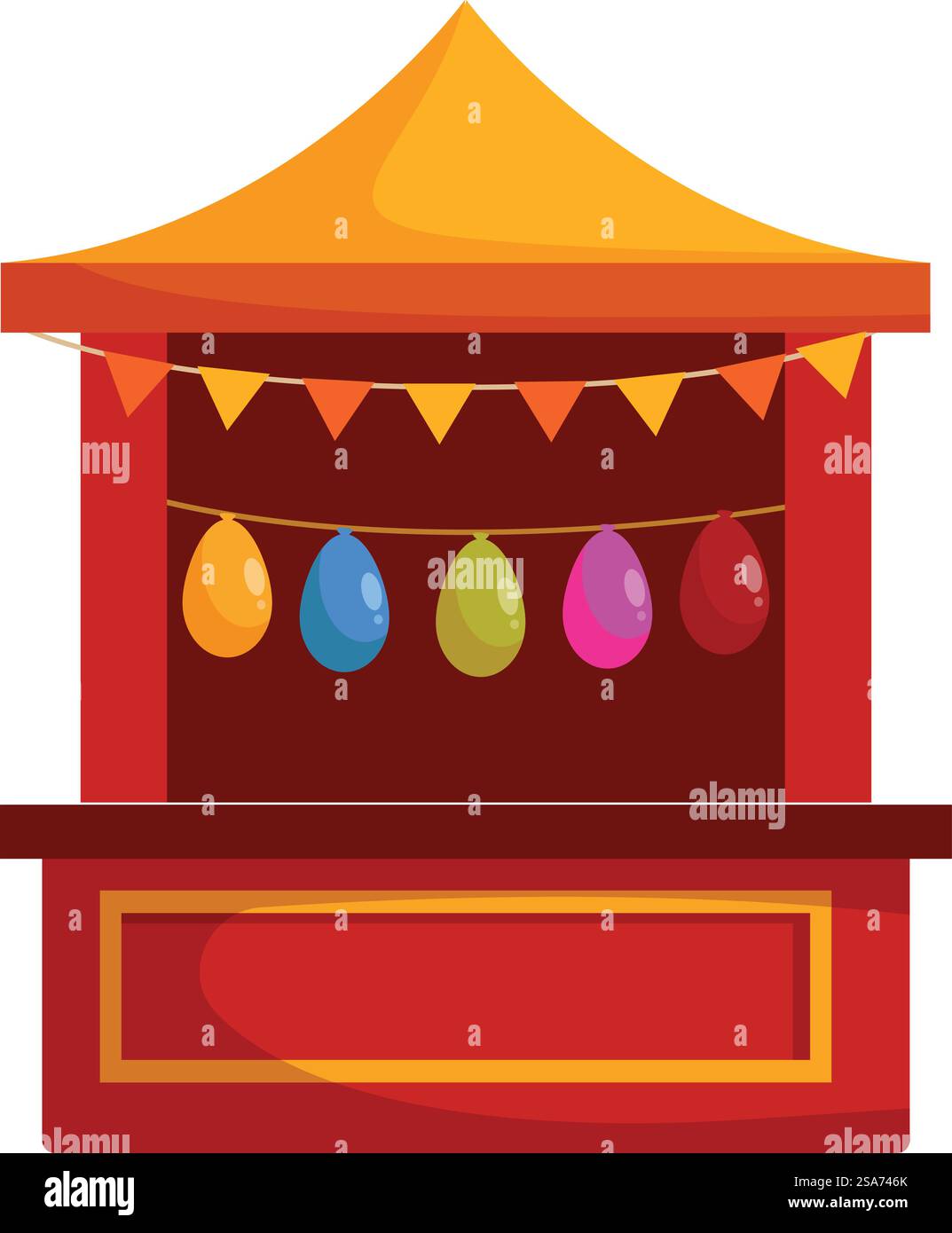 Shooting gallery booth with balloons at amusement park is waiting for ...