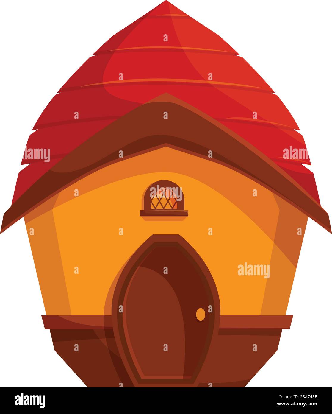 Small fantasy house with red roof and brown door, cartoon style ...