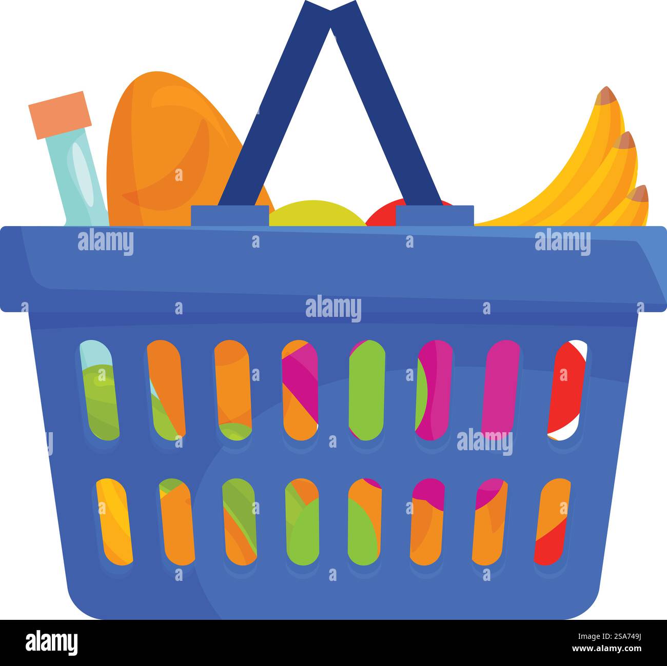 Blue shopping basket full of fresh groceries, promoting healthy ...