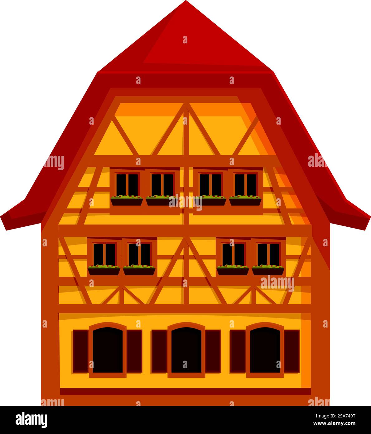 Illustration of an old half timbered european house with a red roof ...