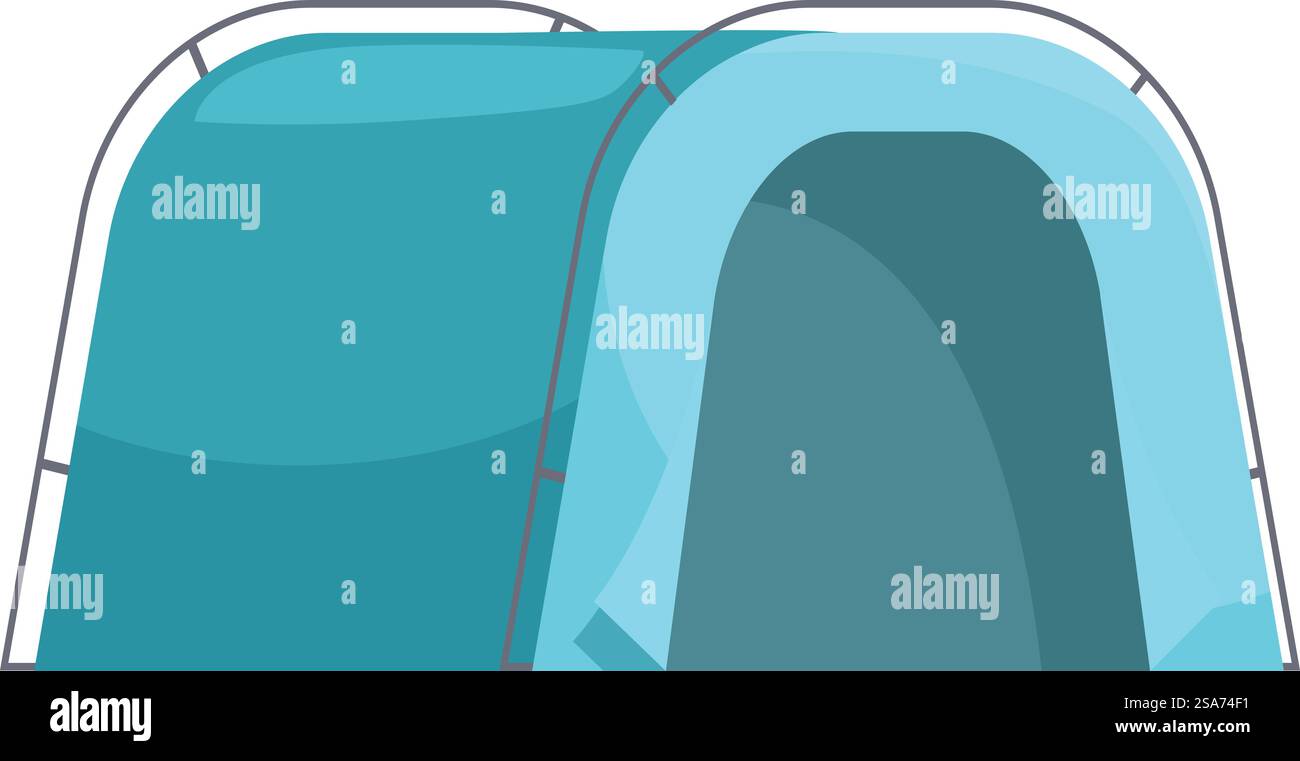 Blue camping tent standing open, ready for a hike in the wild. Blue ...