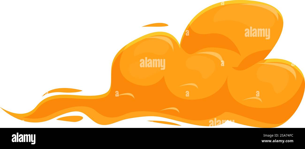 Cartoon cloud of orange smoke is floating and leaving a trail of vapor ...