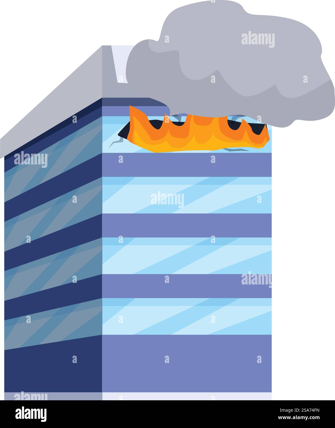 Illustration of a fire engulfing a modern office building, emphasizing ...