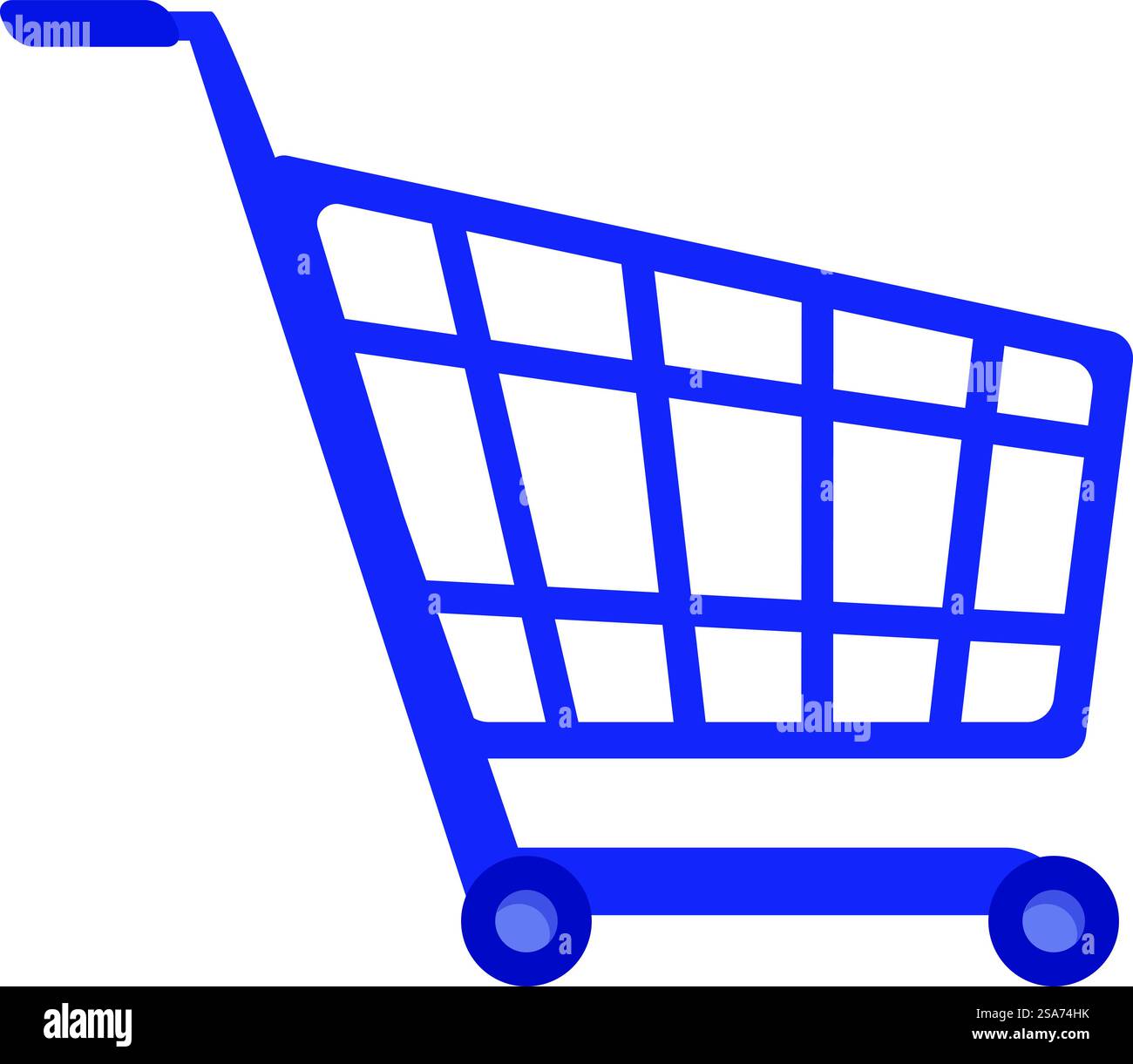 Blue shopping cart standing on white background, representing online ...