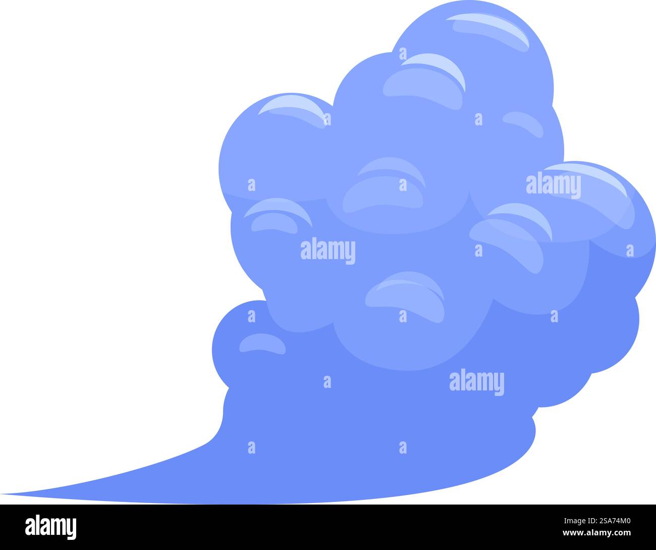 Cartoon blue smoke cloud is floating in the air leaving a trail. Blue ...