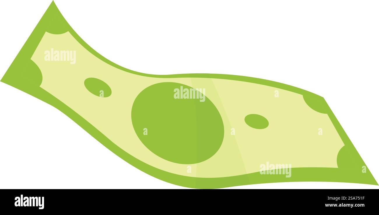 Green banknote waving in the wind illustration. Simple green banknote ...