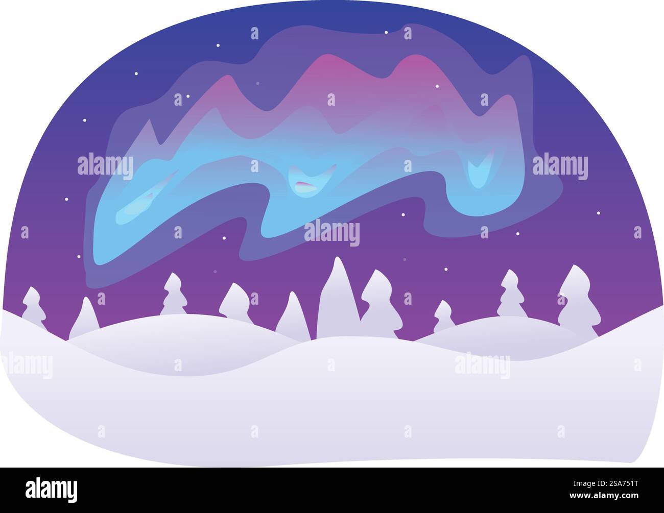 Northern lights shining over a snowy landscape with pine trees Stock ...