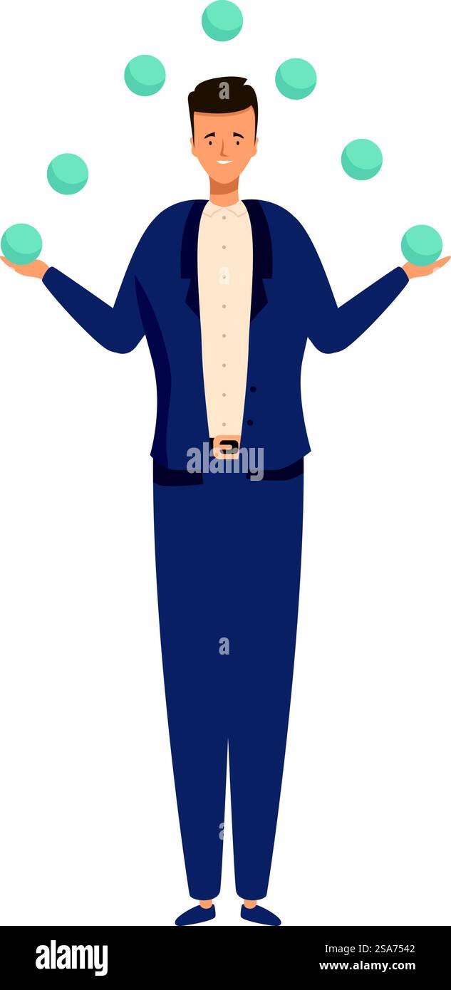 Businessman is juggling multiple tasks, symbolizing his ability to handle pressure and ...
