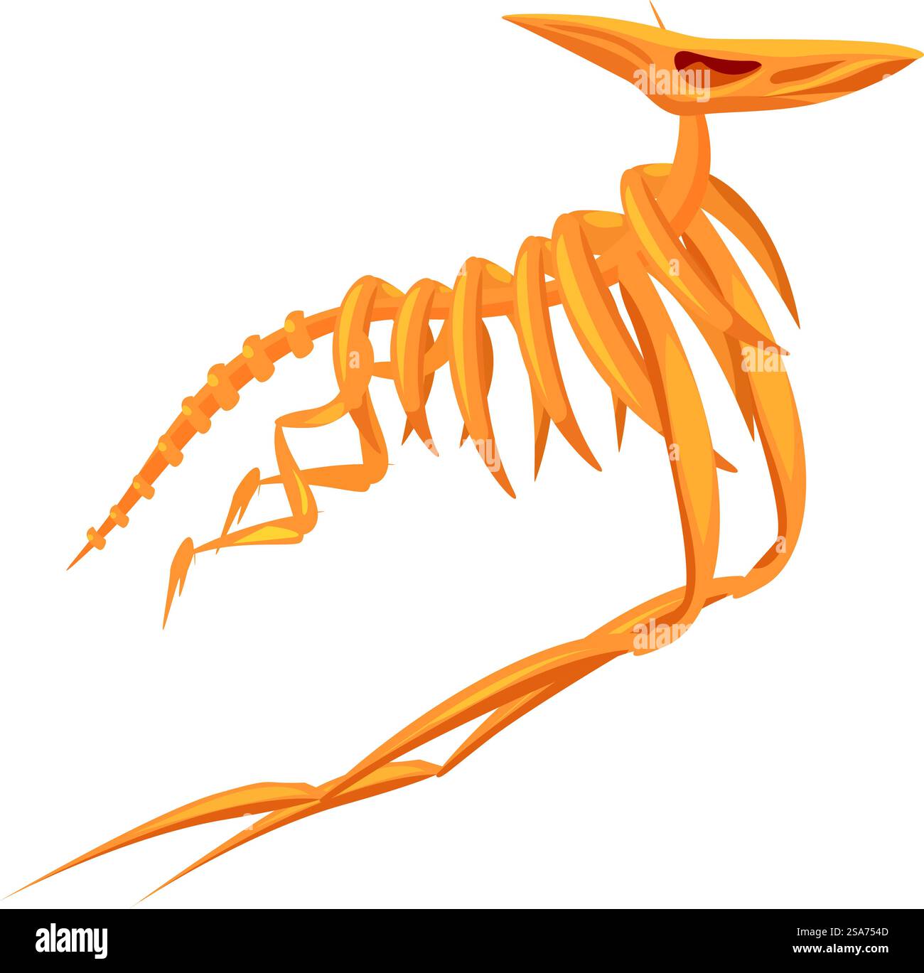 Cartoon yellow skeleton of dinosaur lizard running on four legs. Yellow ...