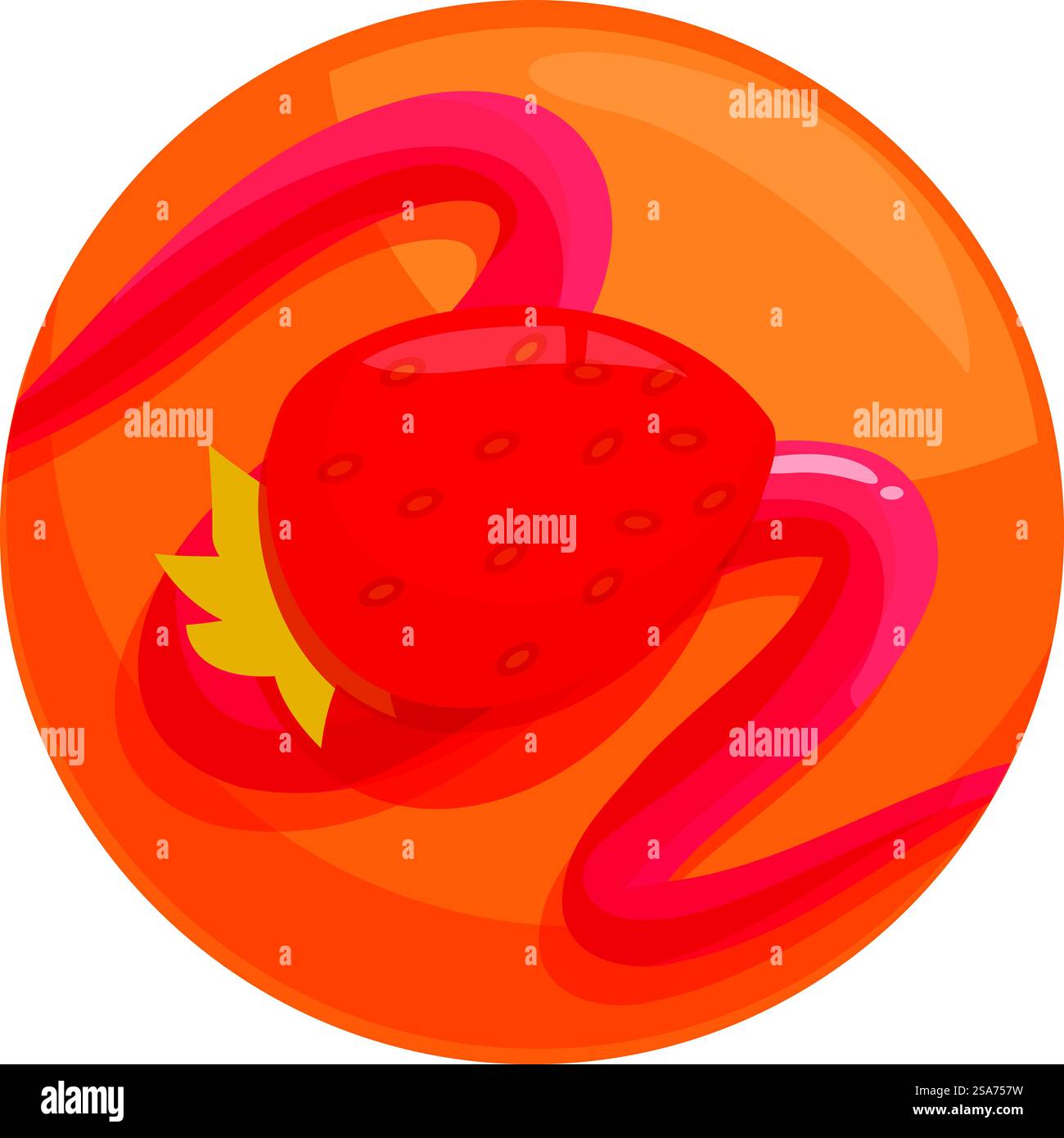 Round orange gradient background with juicy ripe strawberry and sweet ...