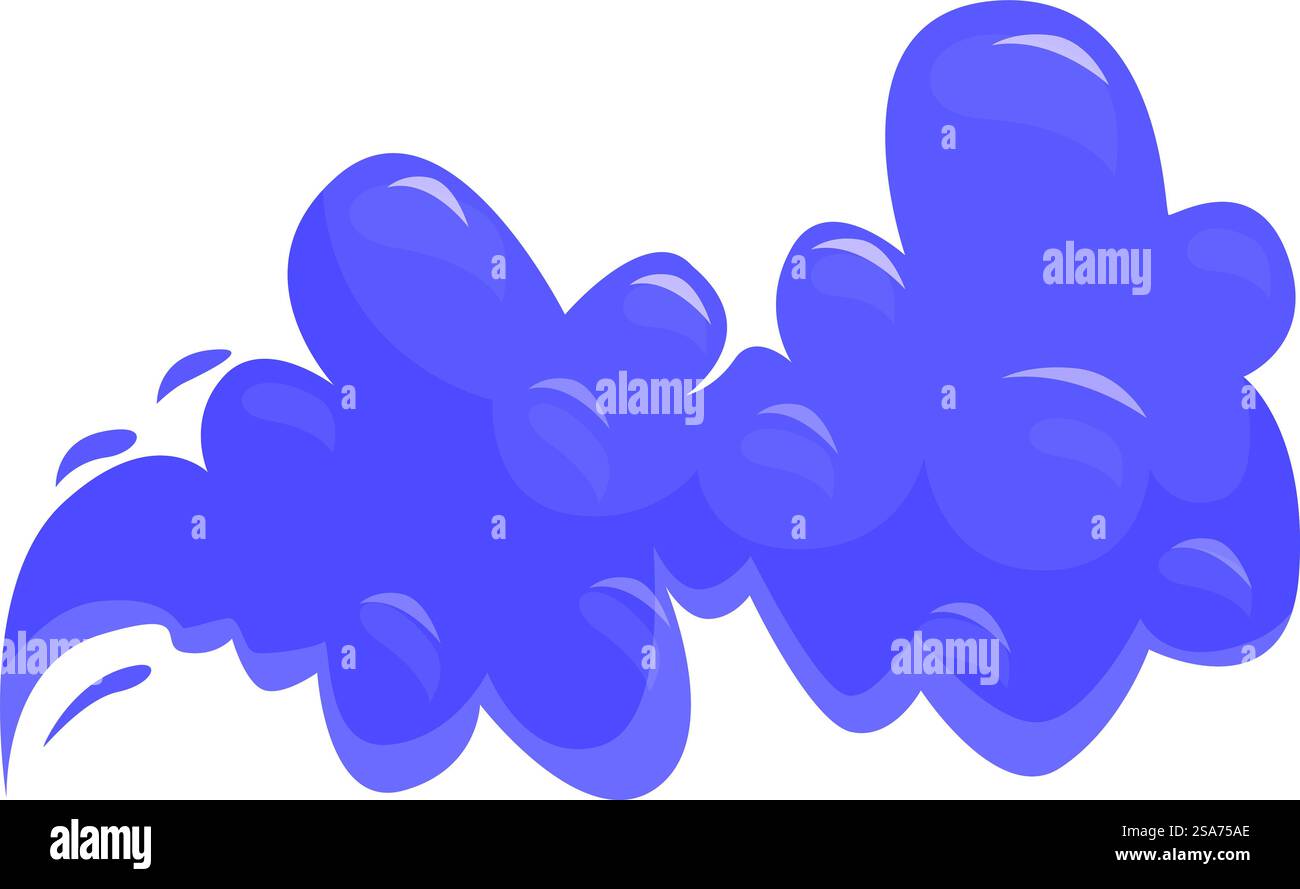 Cartoon illustration of a simple purple cloud, floating and leaving a ...