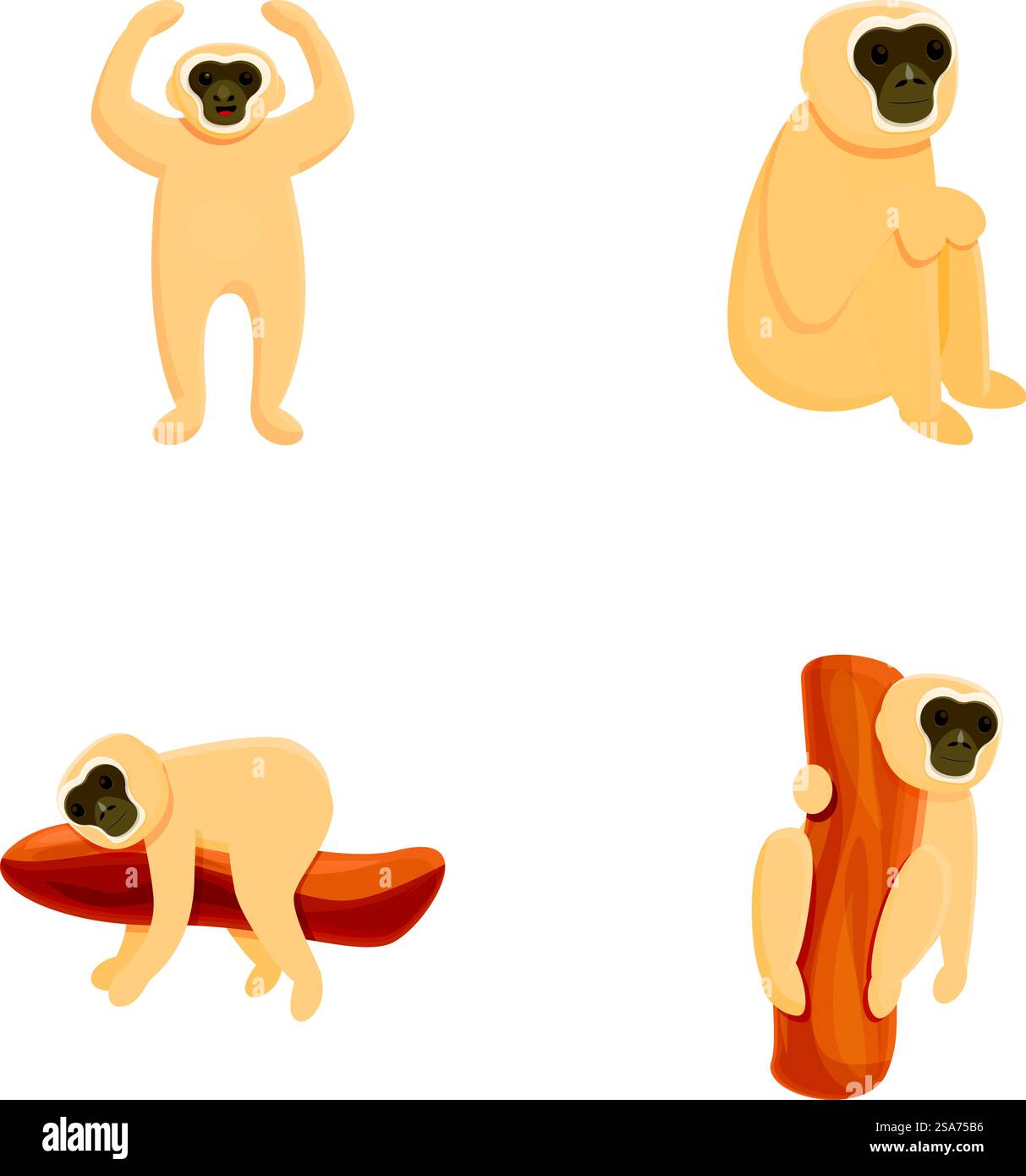 Gibbon monkey icons set cartoon vector. Gibbon primate, mammal. Monkey ...