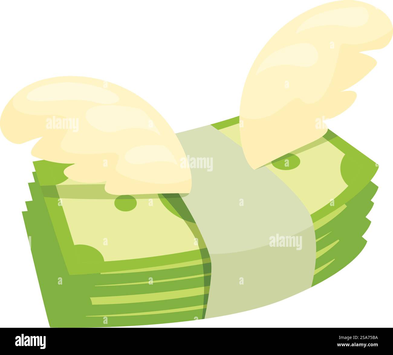 Stack of money flying away with angel wings representing wasted money ...