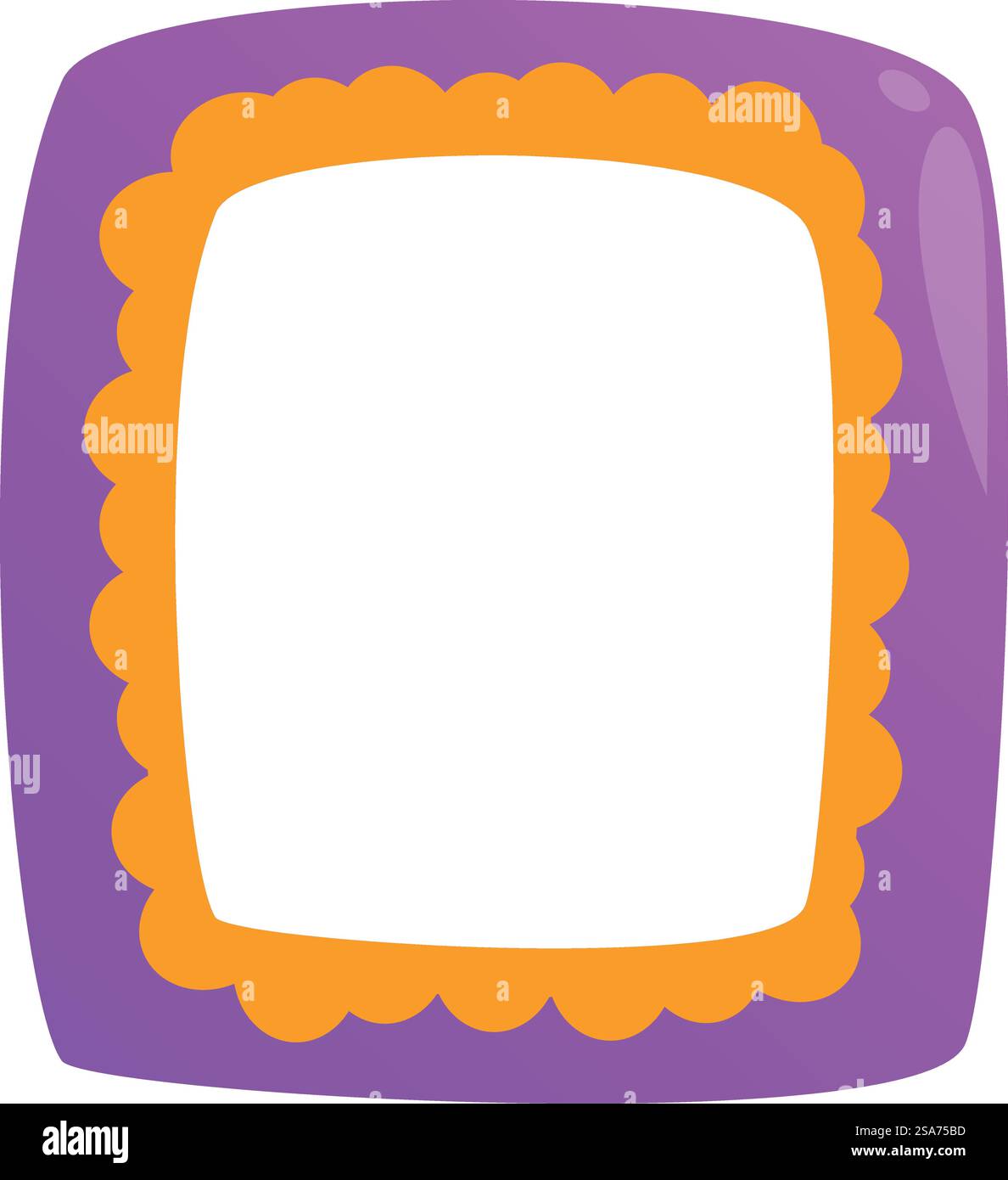 Purple rounded square frame with a bright orange scalloped border is ...