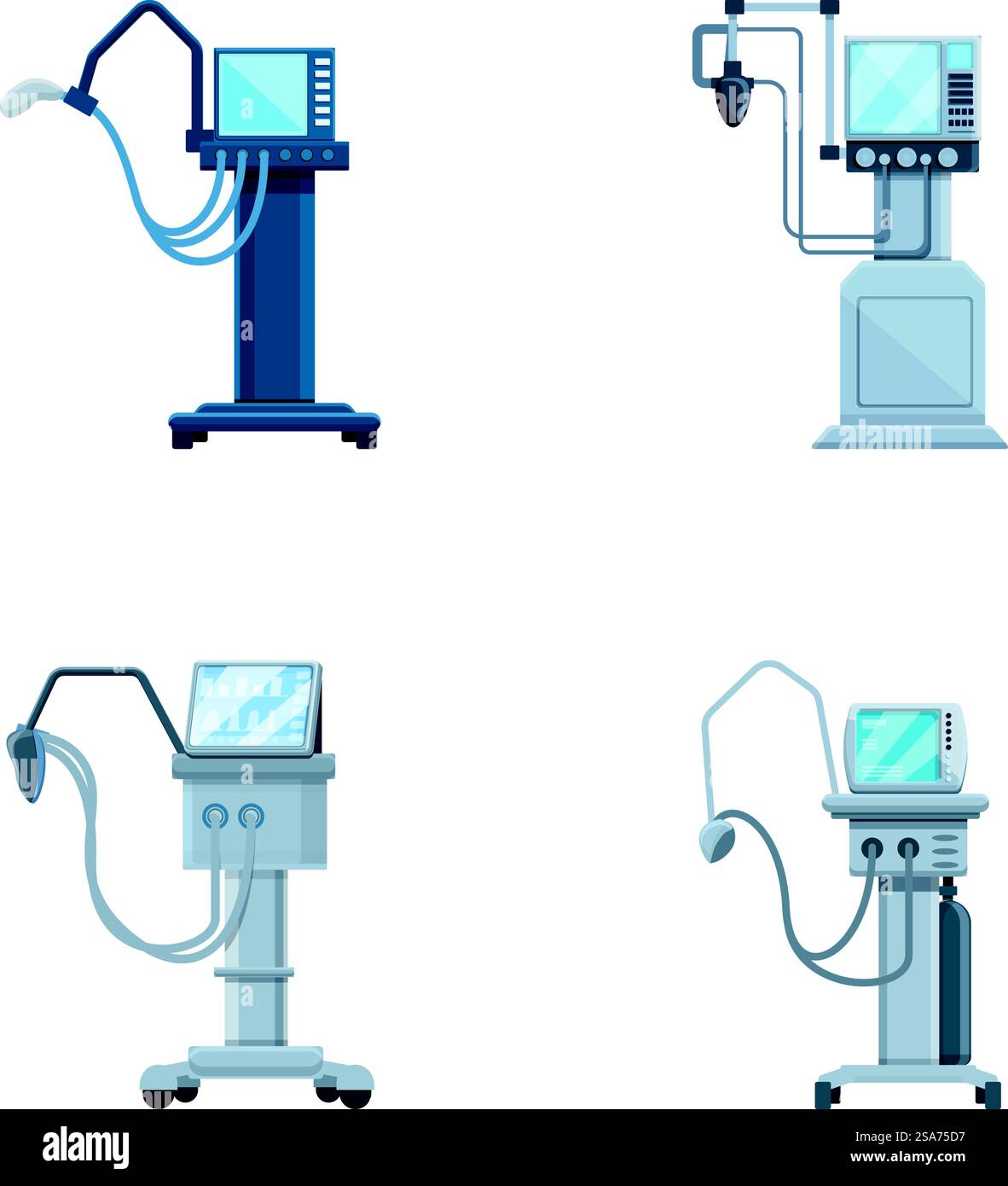 Breathing ventilator icons set cartoon vector. Various lung ventilation ...