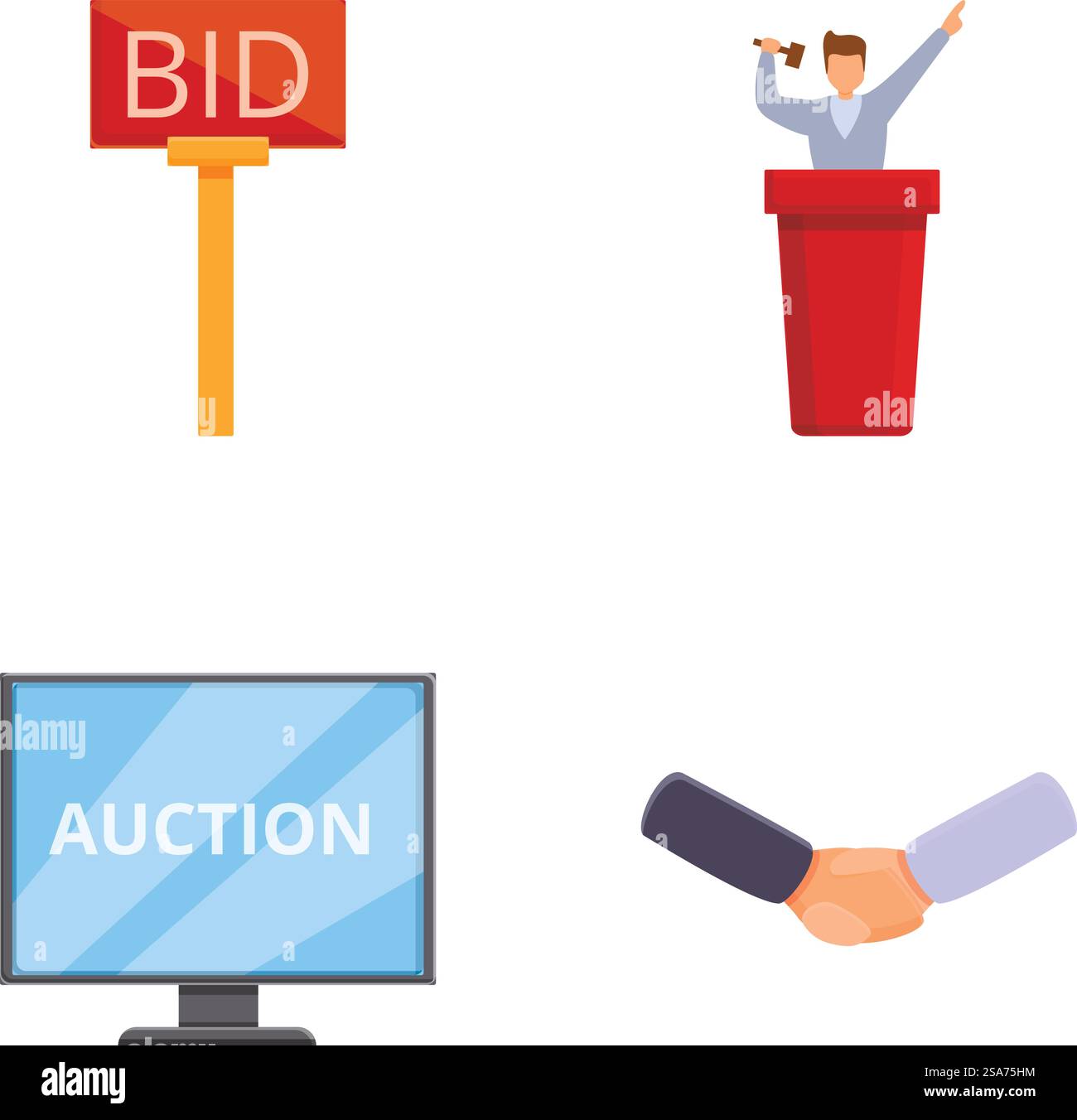 Auction concept icons set cartoon vector. Buying and selling lot at ...