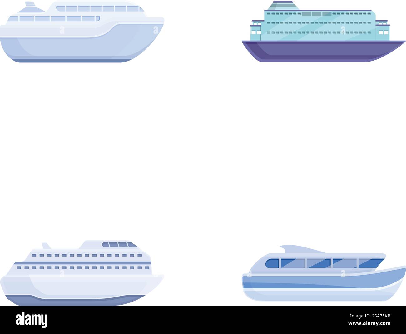 Cruise ship icons set cartoon vector. Various passenger or cargo ferry ...