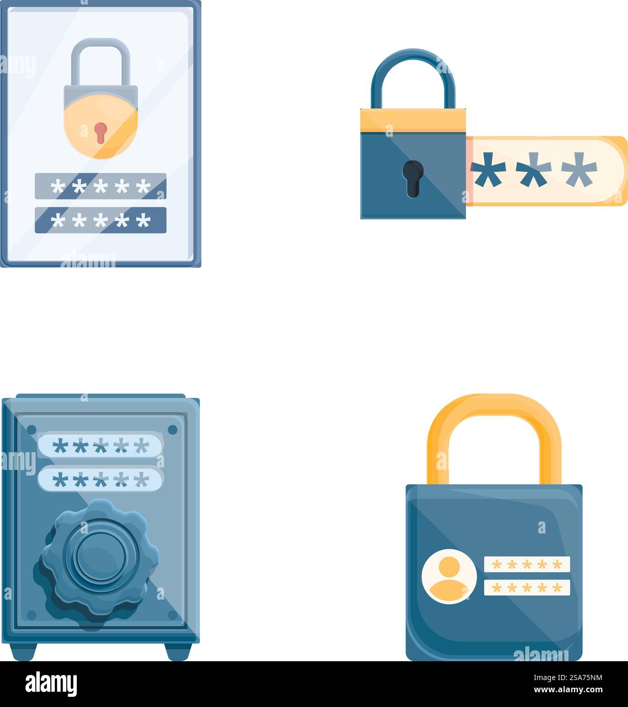 Safety access icons set cartoon vector. Security of personal data ...