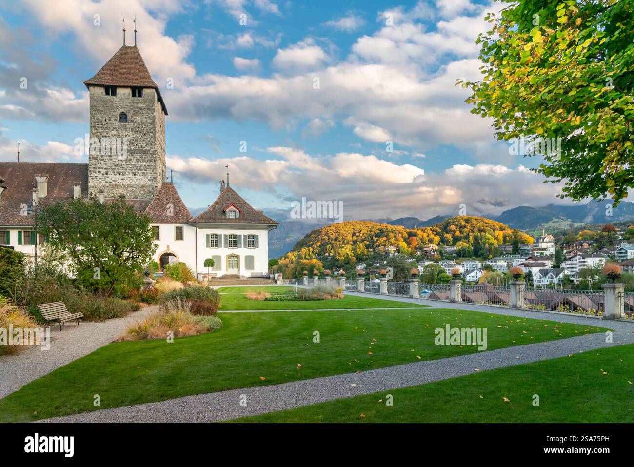The Spiez Castle and gardens, Spiez, Switzerland, Europe Stock Photo ...