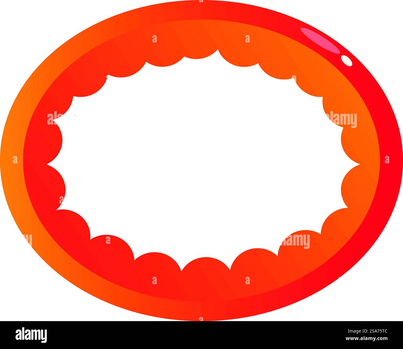 Round red gradient frame with a scalloped edge is creating a blank ...