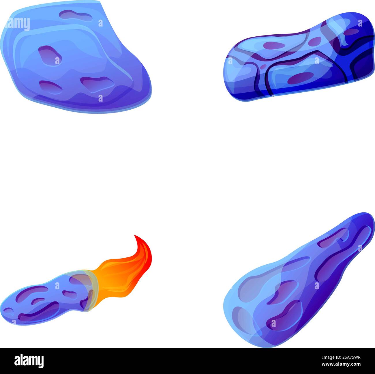 Flying meteorite icons set cartoon vector space meteor hi-res stock ...