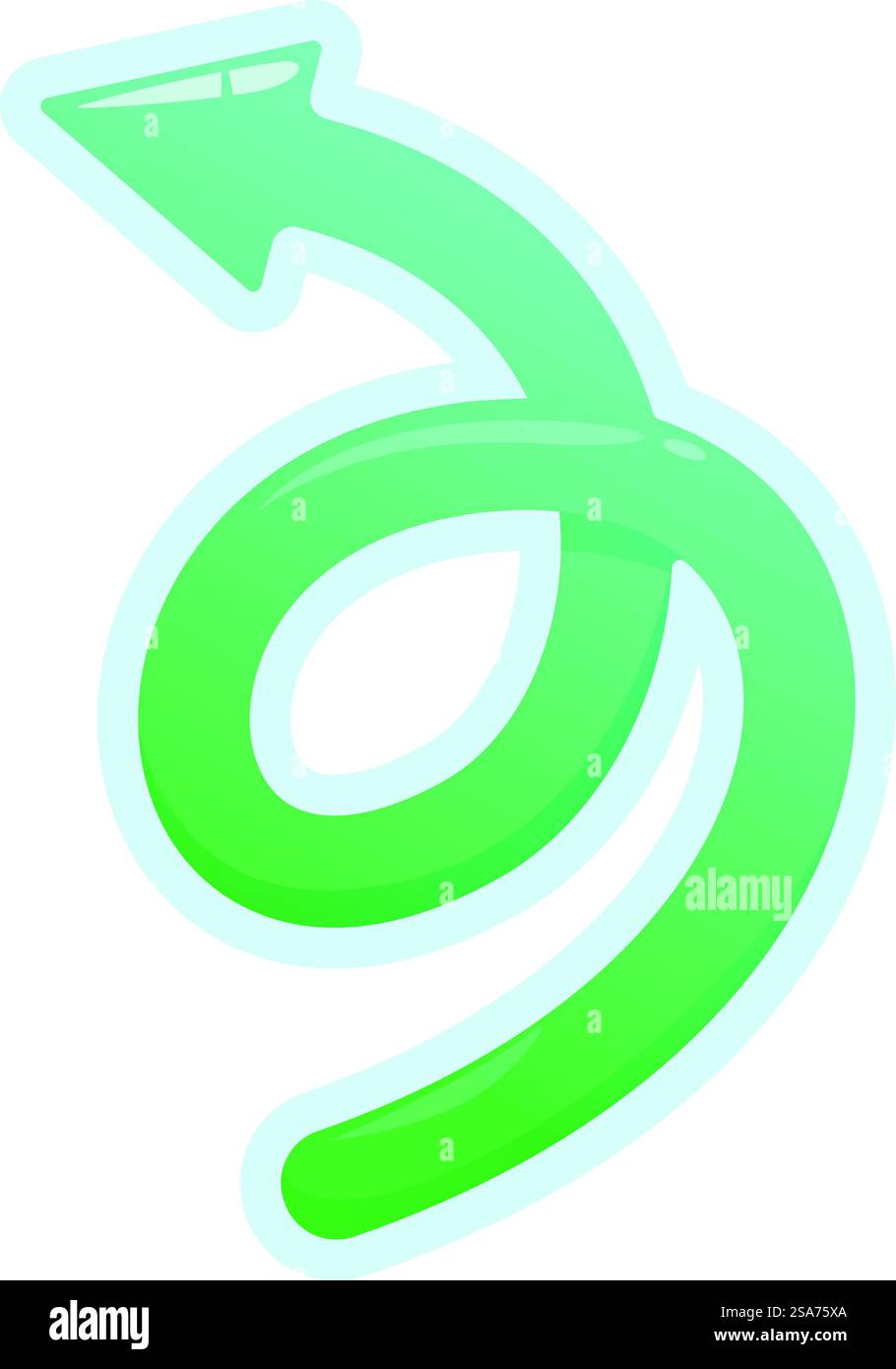 Green arrow pointing and twisting in a spiral, indicating a direction ...
