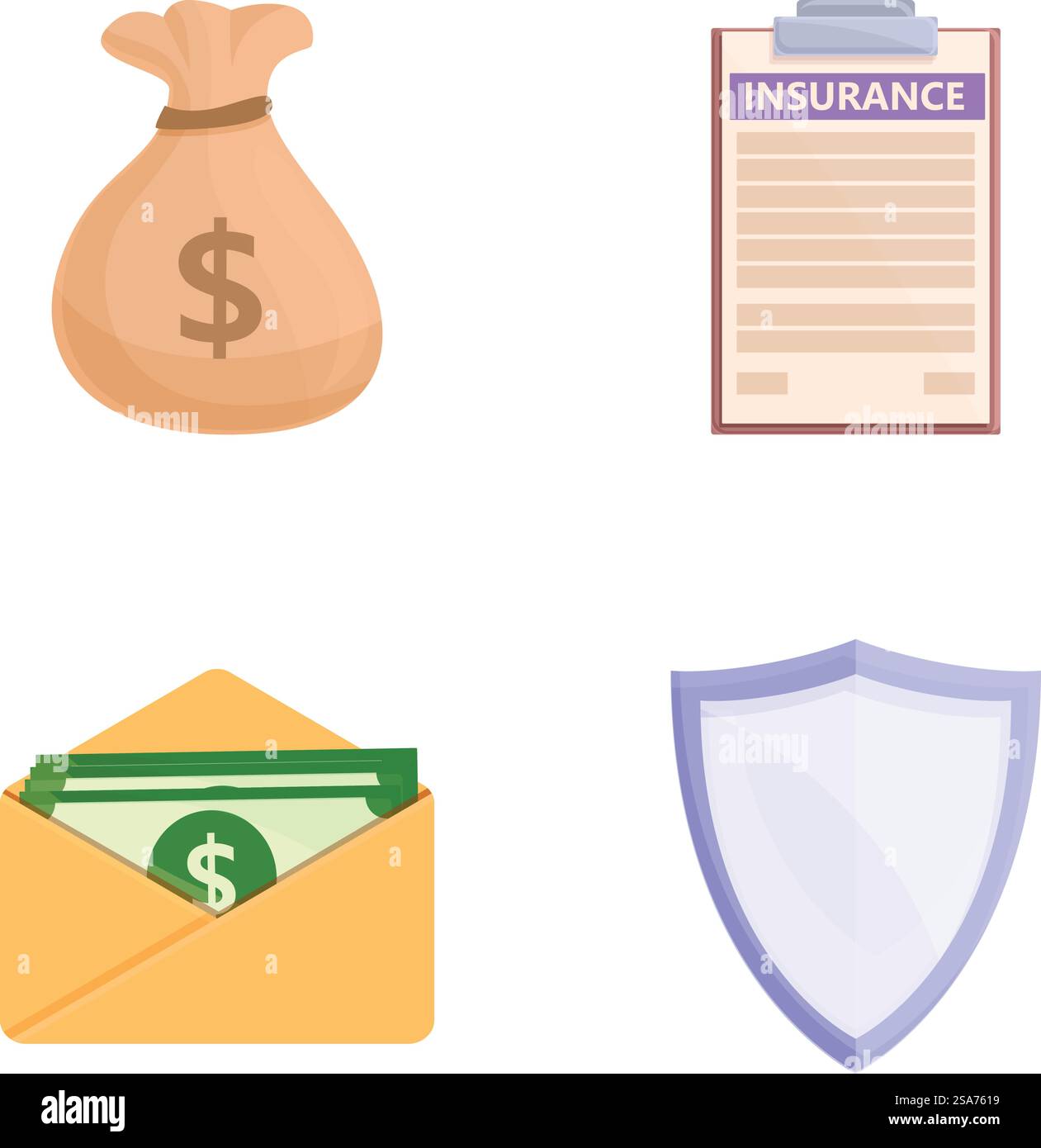 Finance insurance icons set cartoon vector. Insurance contract, money ...