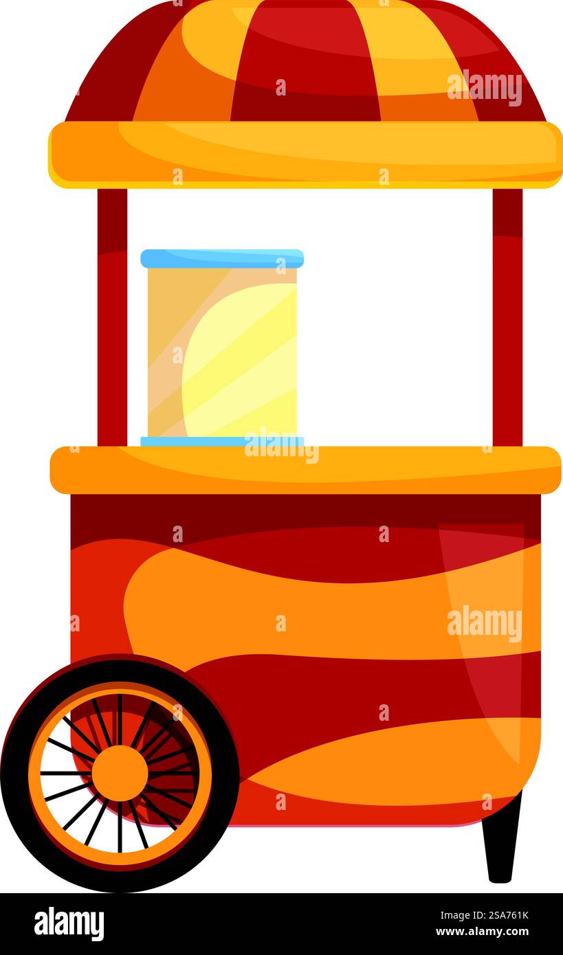 Cartoon style illustration of a mobile food stand offering freshly made ...