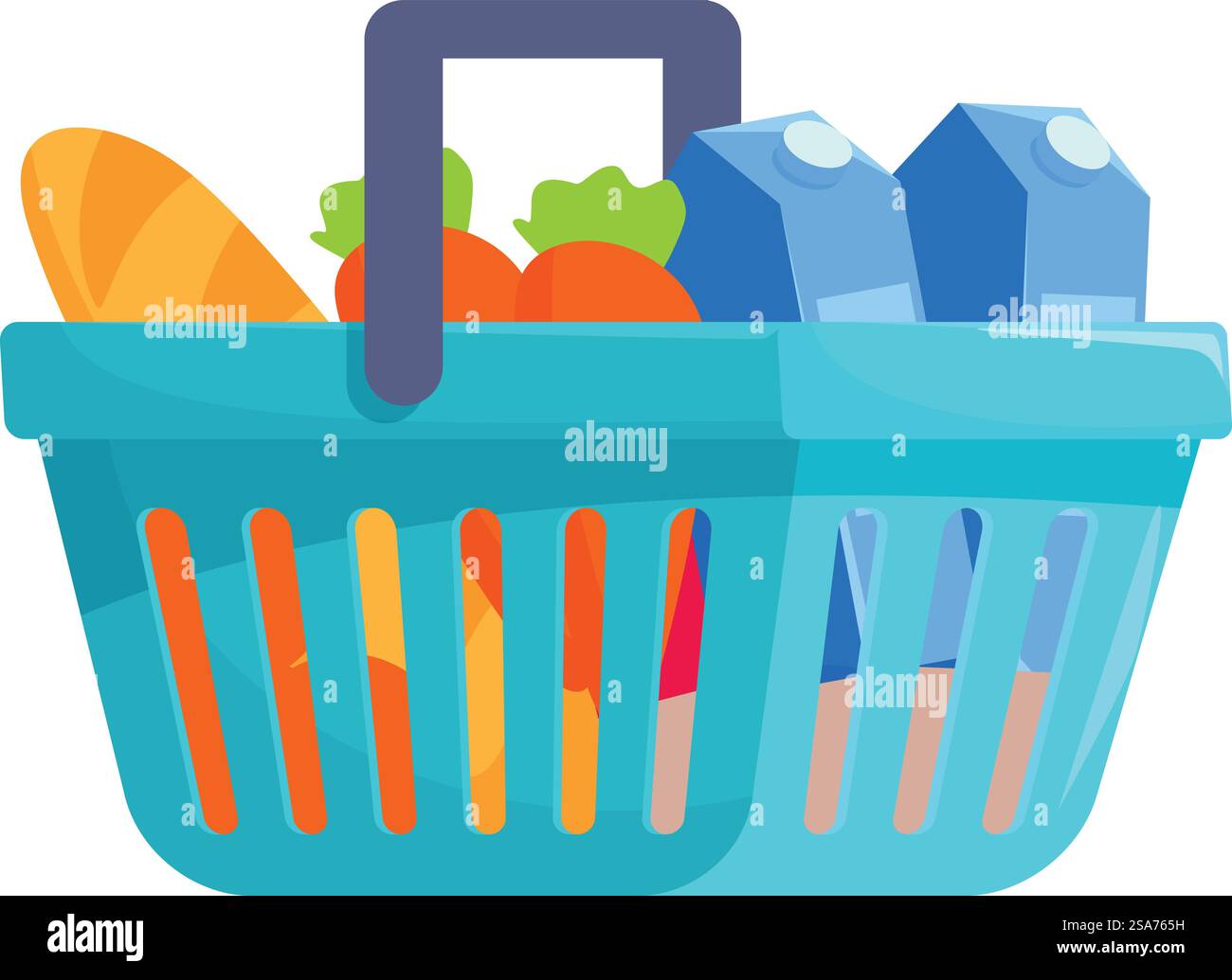 Blue shopping basket full of food and drink, representing the concept ...