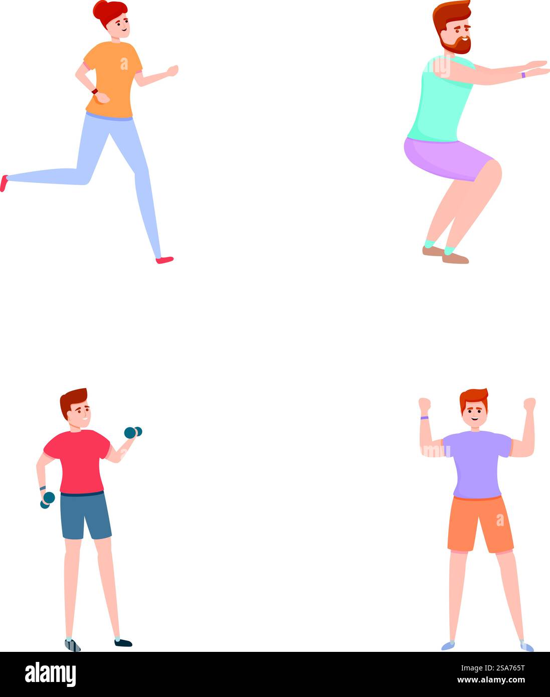 Fitness people icons set cartoon vector. People doing physical exercise ...