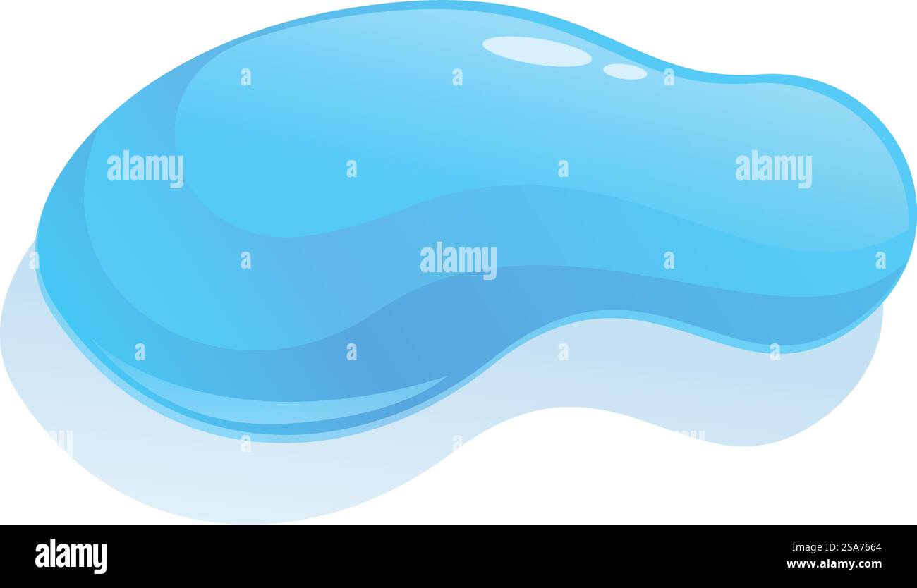 Blue liquid puddle spreading on a white background, creating a shiny ...