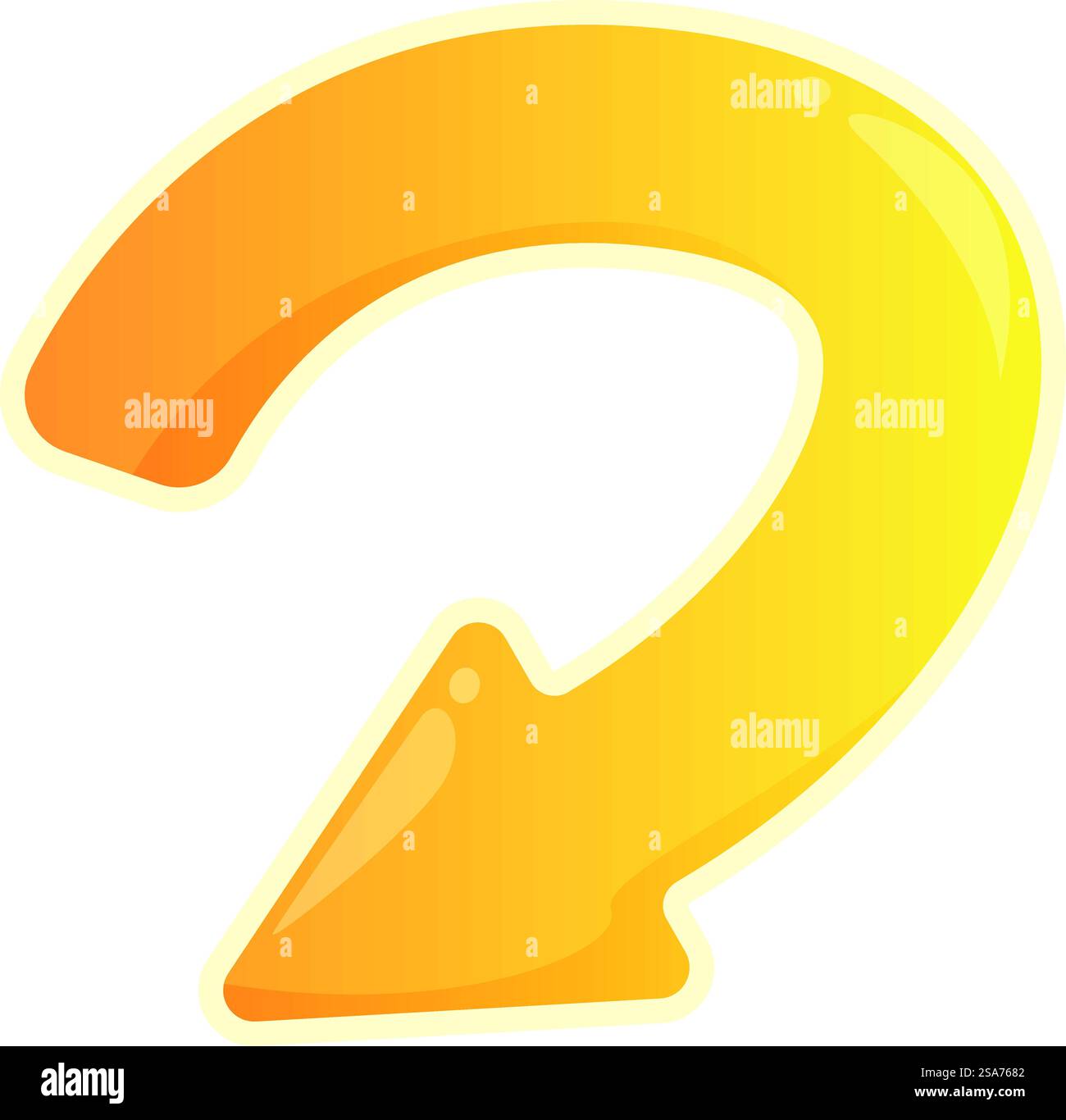 Glossy yellow arrow pointing up and turning back, with a modern and minimalist style. Glossy ...