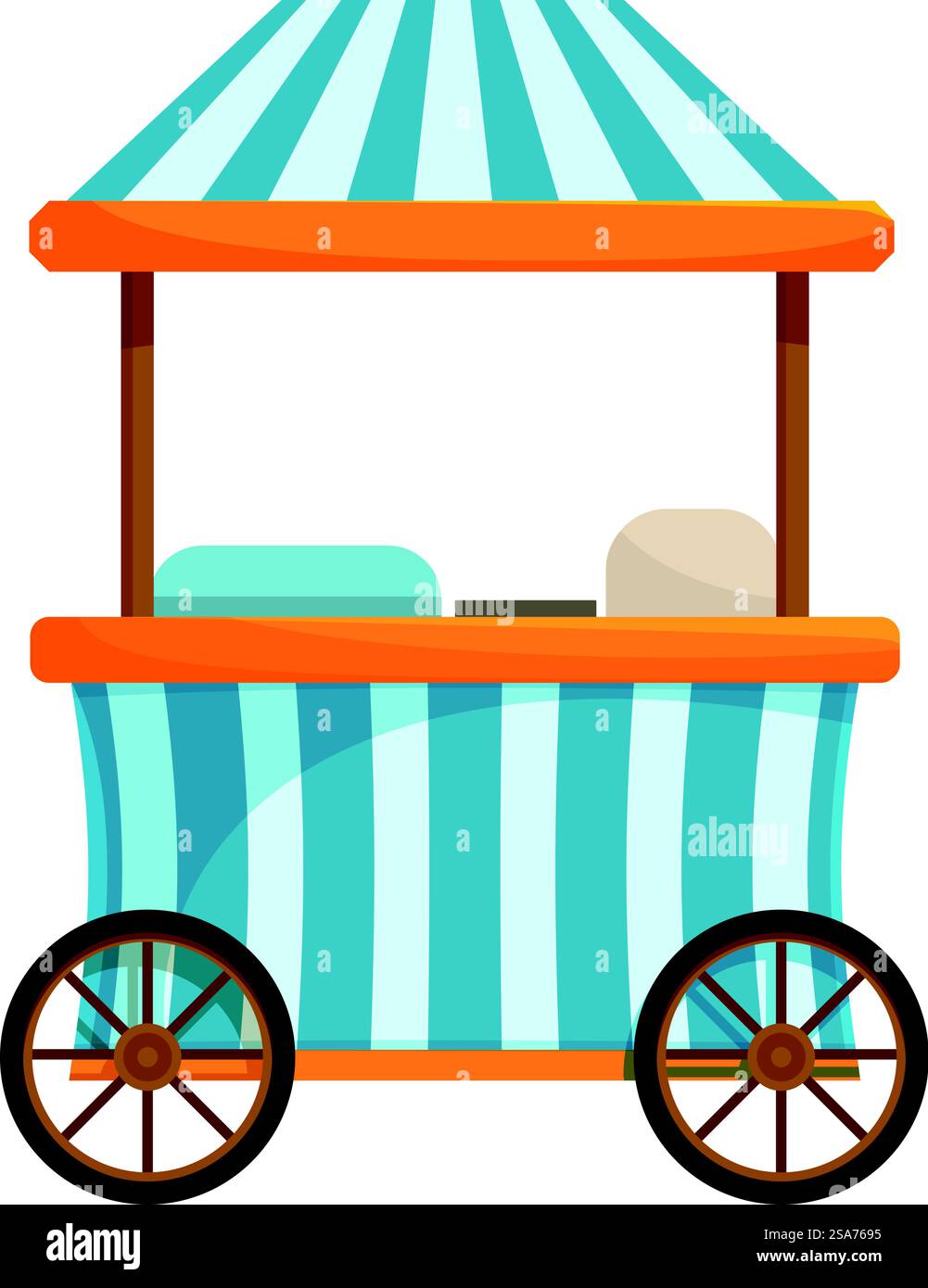 Mobile food stand with striped awning, ready for selling street food in ...