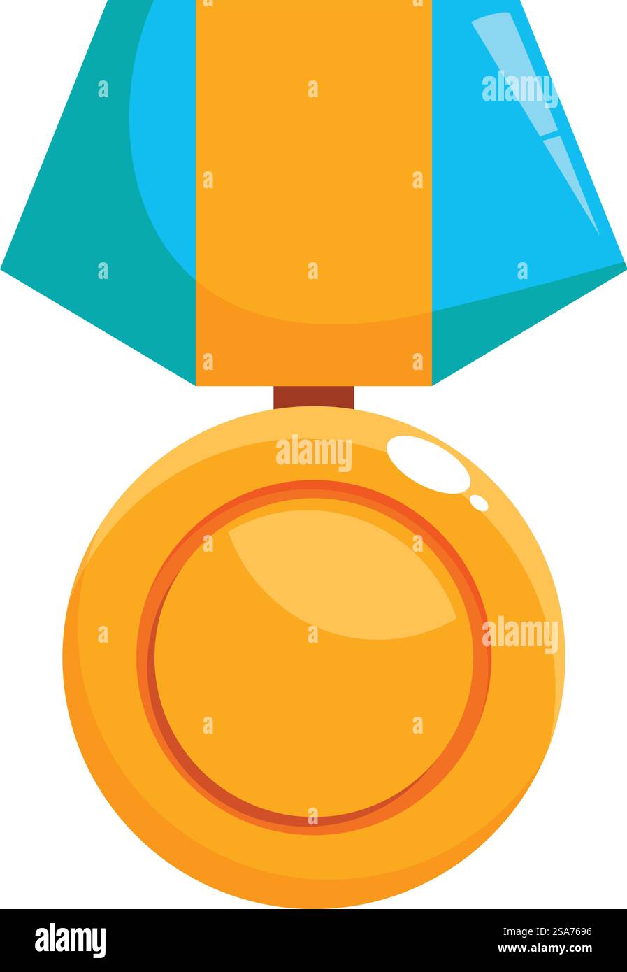 Shiny gold medal hanging from a blue and yellow ribbon representing ...