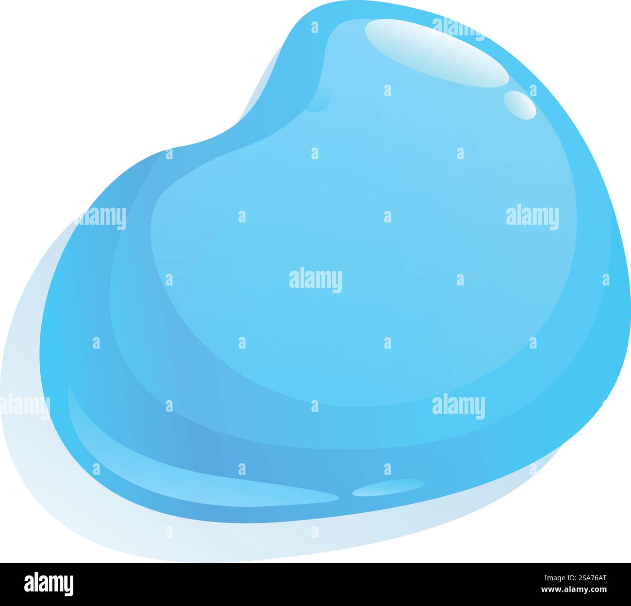 Blue blob of water, liquid or gel is flowing down on a white background ...