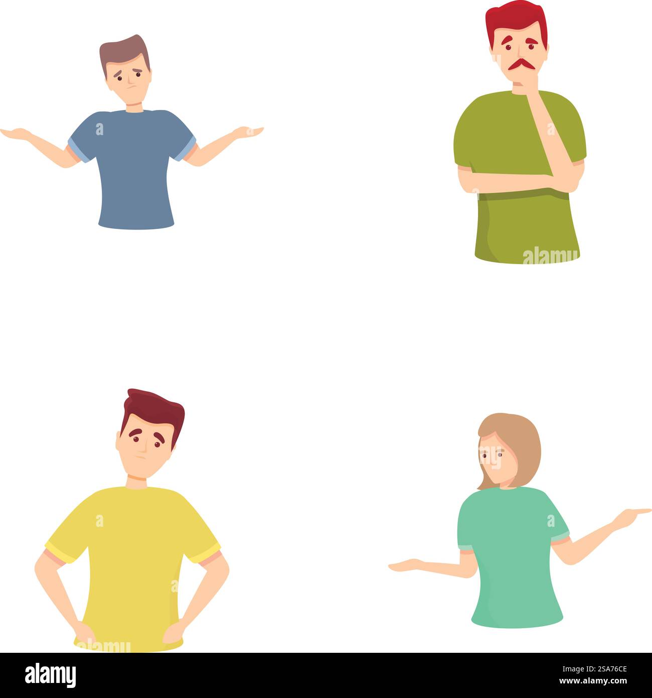 Decision making icons set cartoon vector. Character does not know what ...